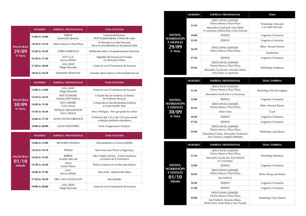 Desfile de lingerie, lançamento de sex toys e aulas de danças sensuais ...